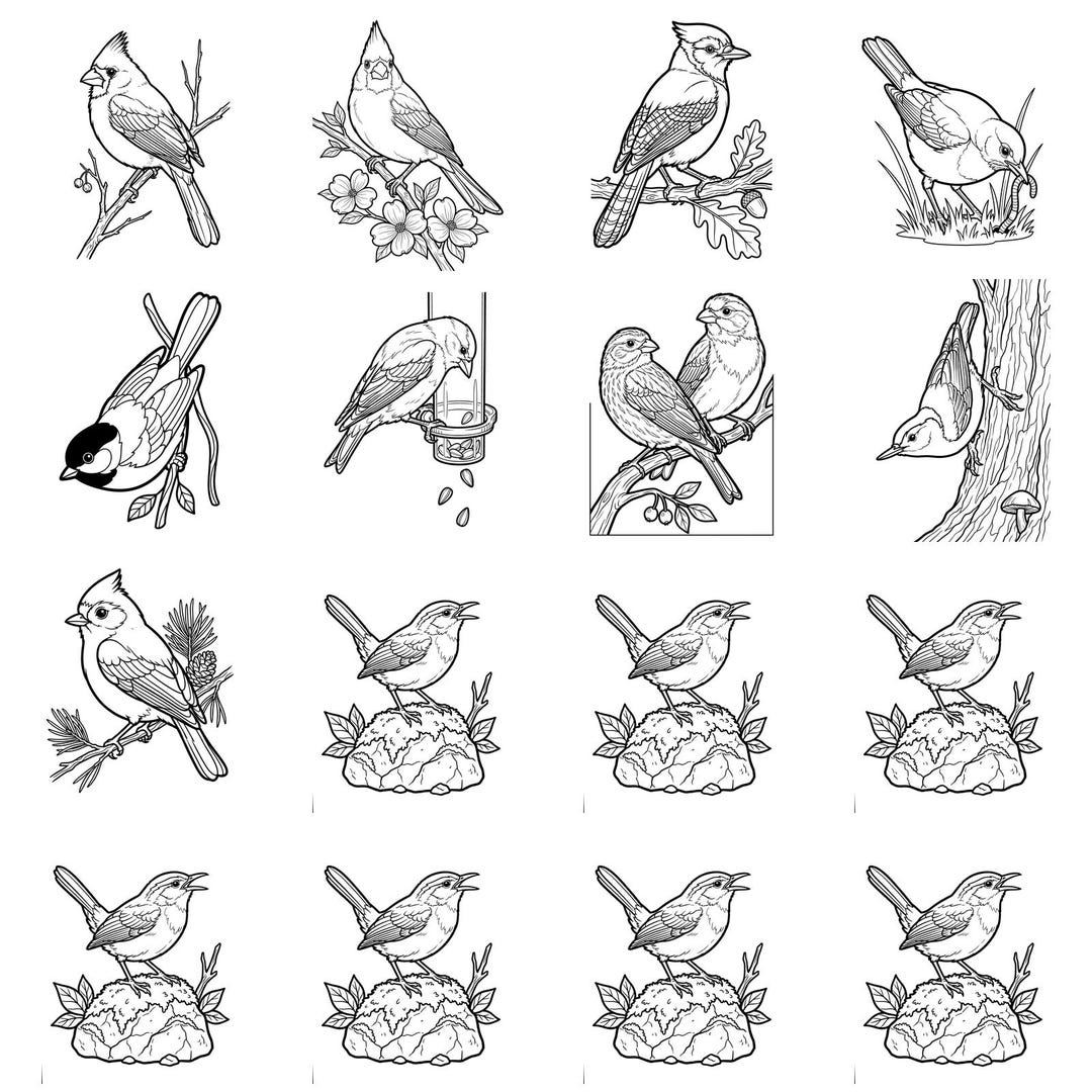 Backyard Birds Coloring Pages, Cardinal, Blue Jay, Robin Designs ...