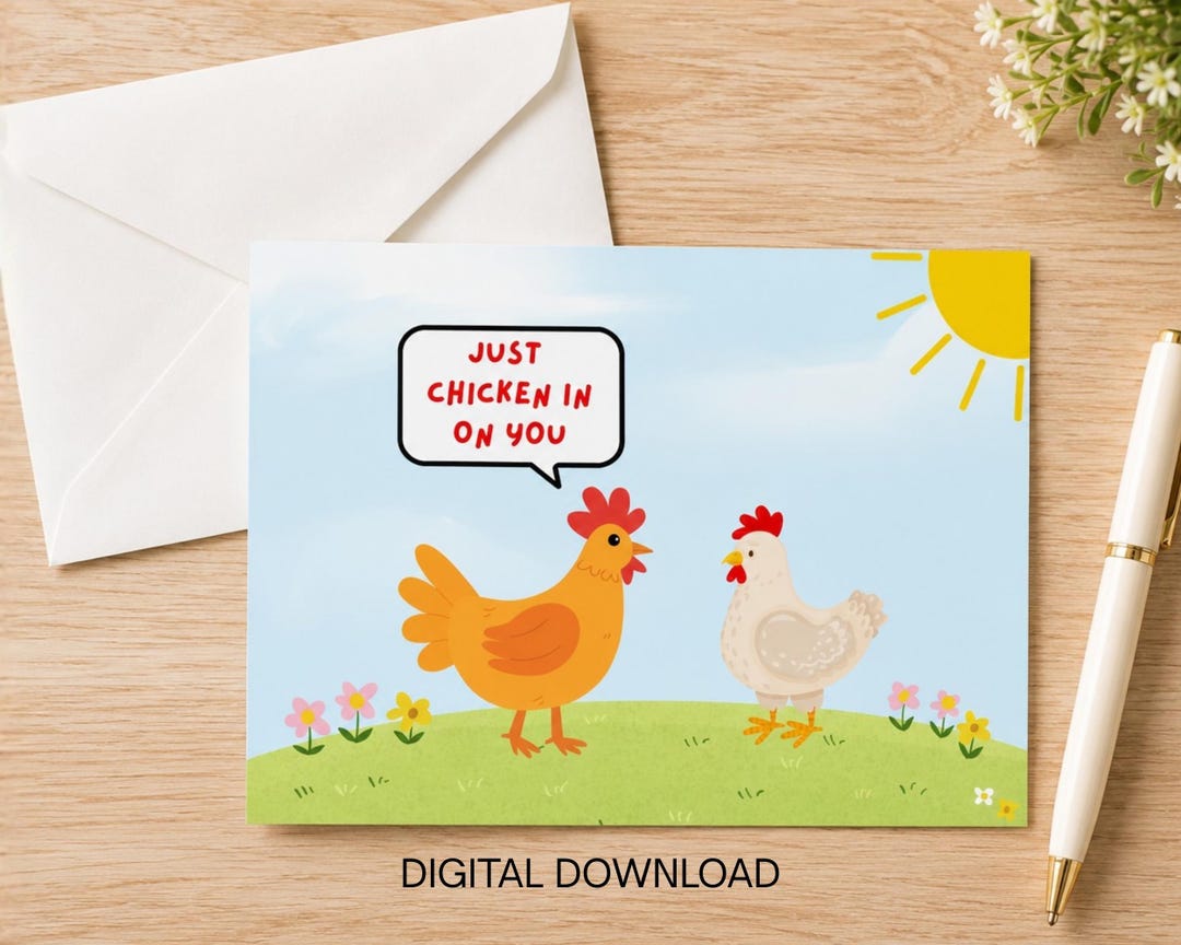 Funny Chicken Card, Rooster Hen Theme, Print at Home (digital Download ...
