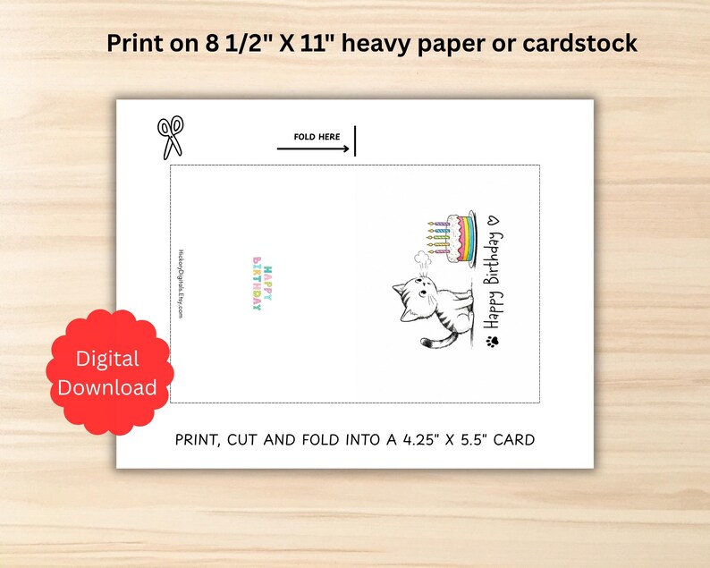 Cat Birthday Card, (digital Download), Print at Home, - Etsy