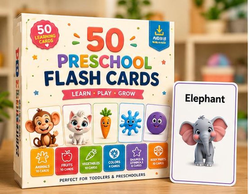 Preschool Flash Cards | Animals, Fruits, Colors, Shapes (digital ...