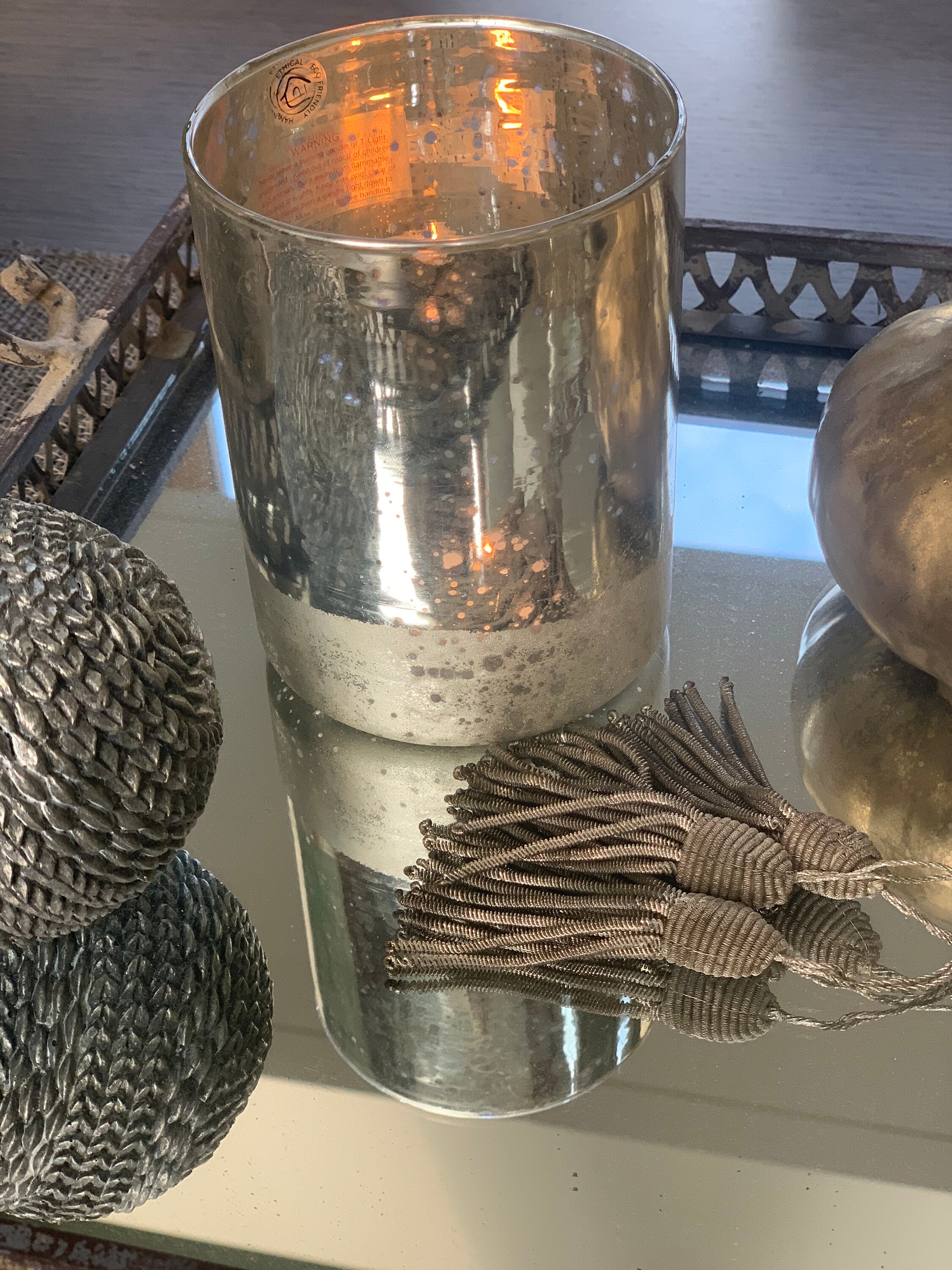 Silvered glass tea light holder | Etsy