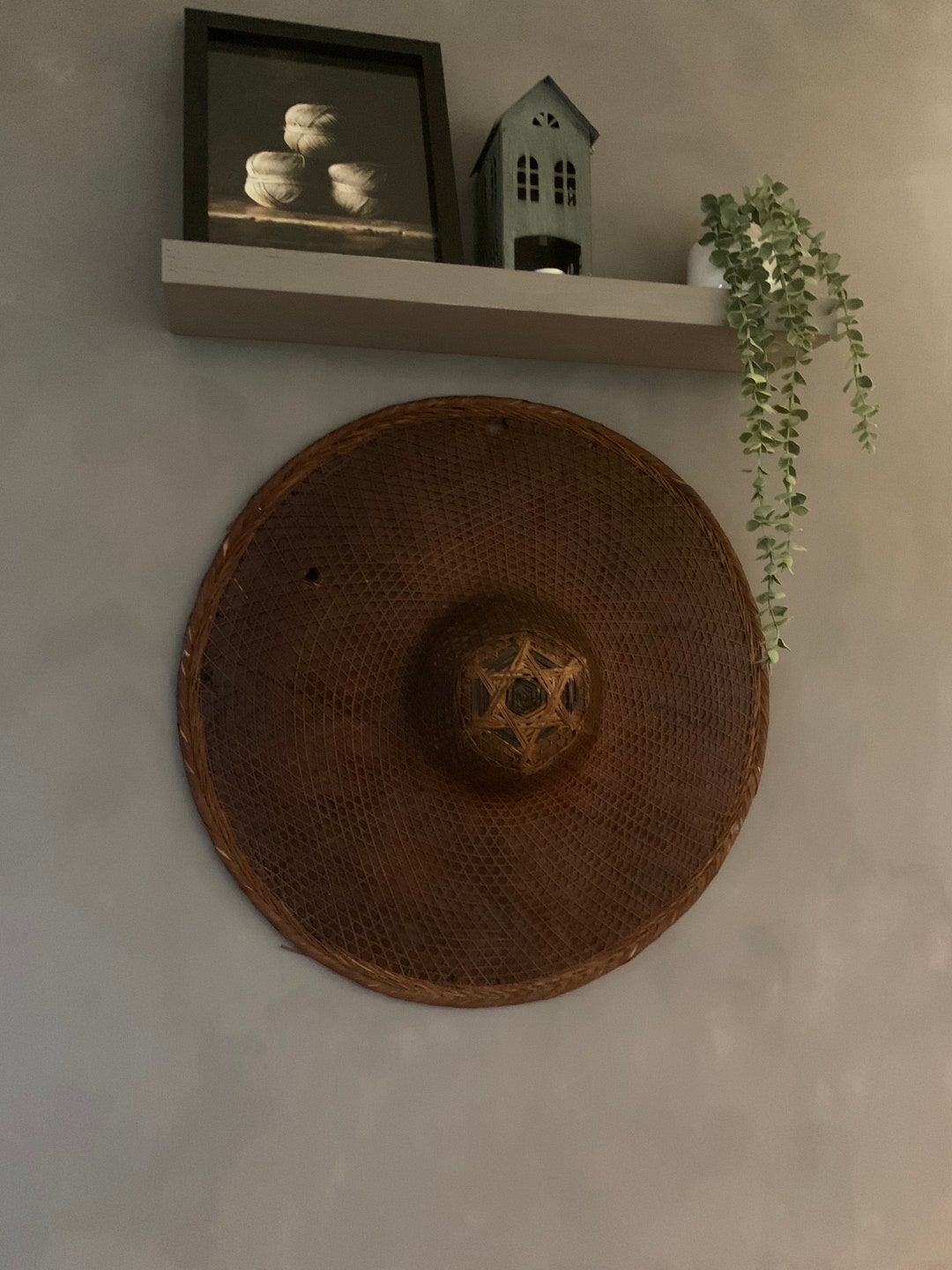 Vintage Woven Cane Coolie Hat Wall Decor - Etsy
