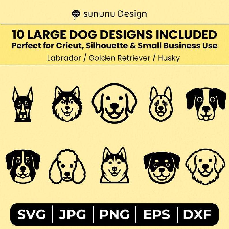 Large Dog SVG Bundle, 10 Dog Breeds SVG, Labrador Golden Retriever ...