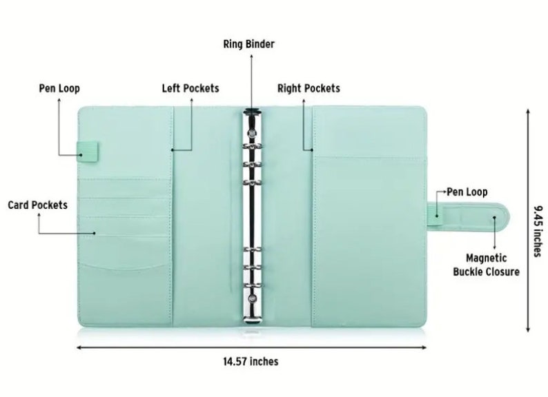 A5 Binder Notebook 6 Ring Pockets Magnetic Closure PU Leather Binder ...