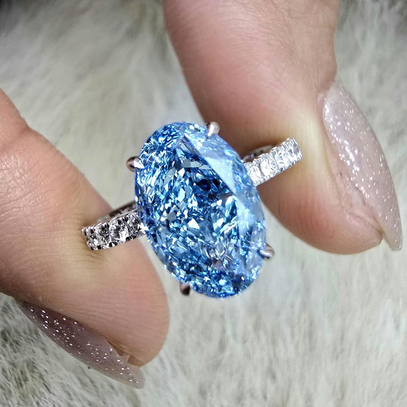 Buy Blue Color Oval Diamond Ring , 0.50 - 4 CT, IGI Certified Lab Grown ...