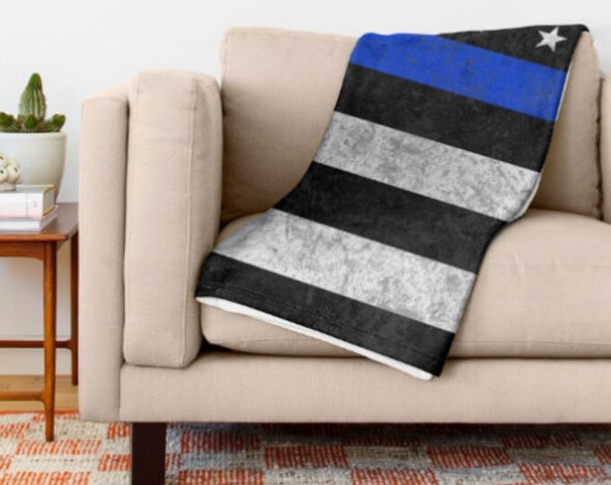 Thin Blue Line Throw Blanket Sherpa Fleece 3 Sizes, 2 Styles American ...