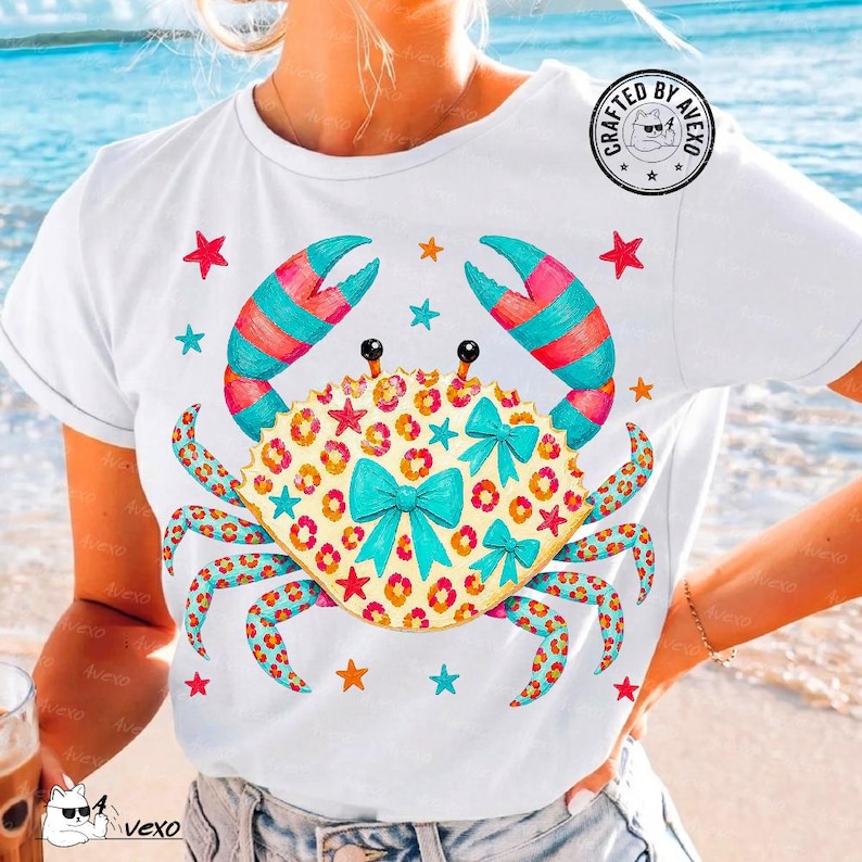 Coastal Crab PNG, Leopard Print Bow Crab Sublimation Graphic (digital ...