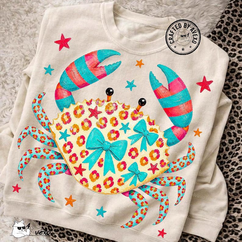 Coastal Crab PNG, Leopard Print Bow Summer Beach Design (digital ...