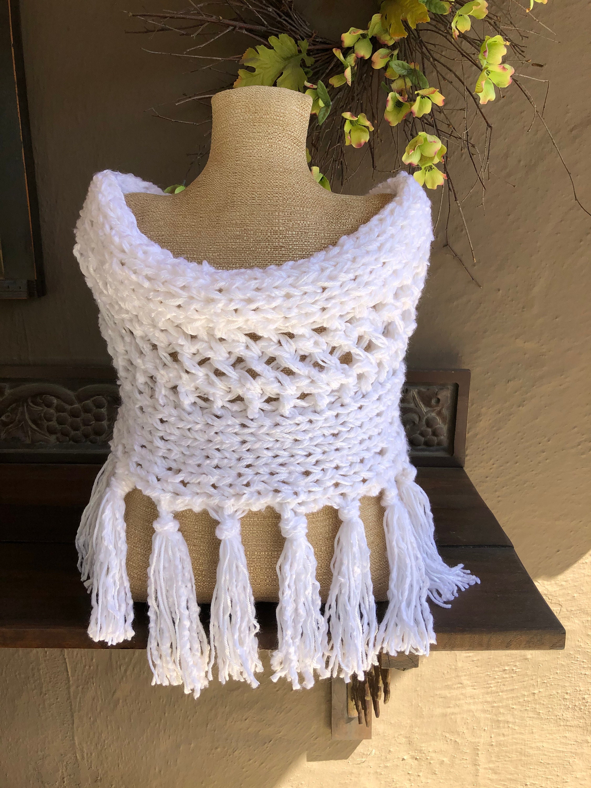 Hand Knit Cowl, Hand Knit Infinity, Hand Knit Scarf, White Bulky Cowl ...