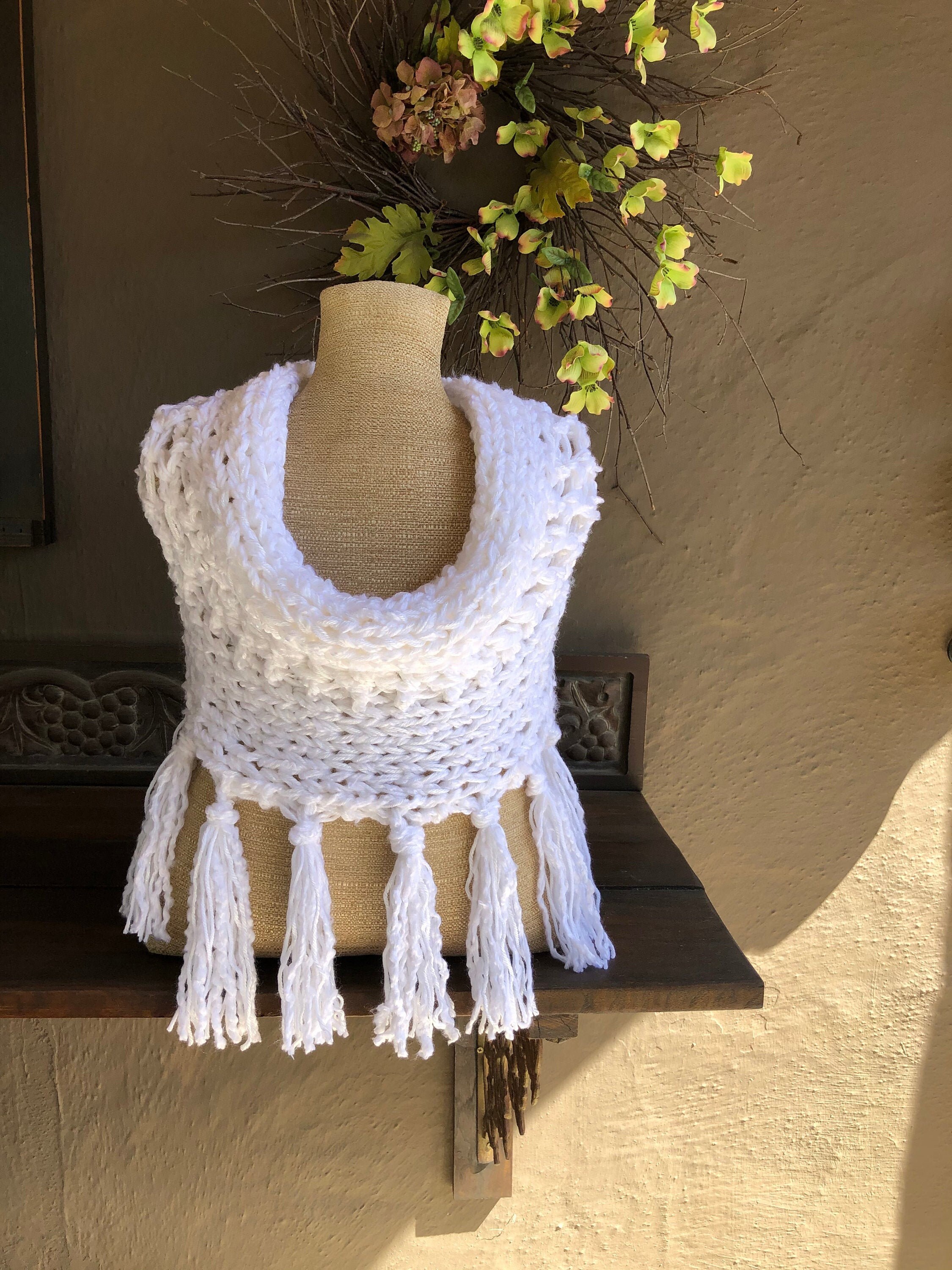 Hand Knit Cowl, Hand Knit Infinity, Hand Knit Scarf, White Bulky Cowl ...