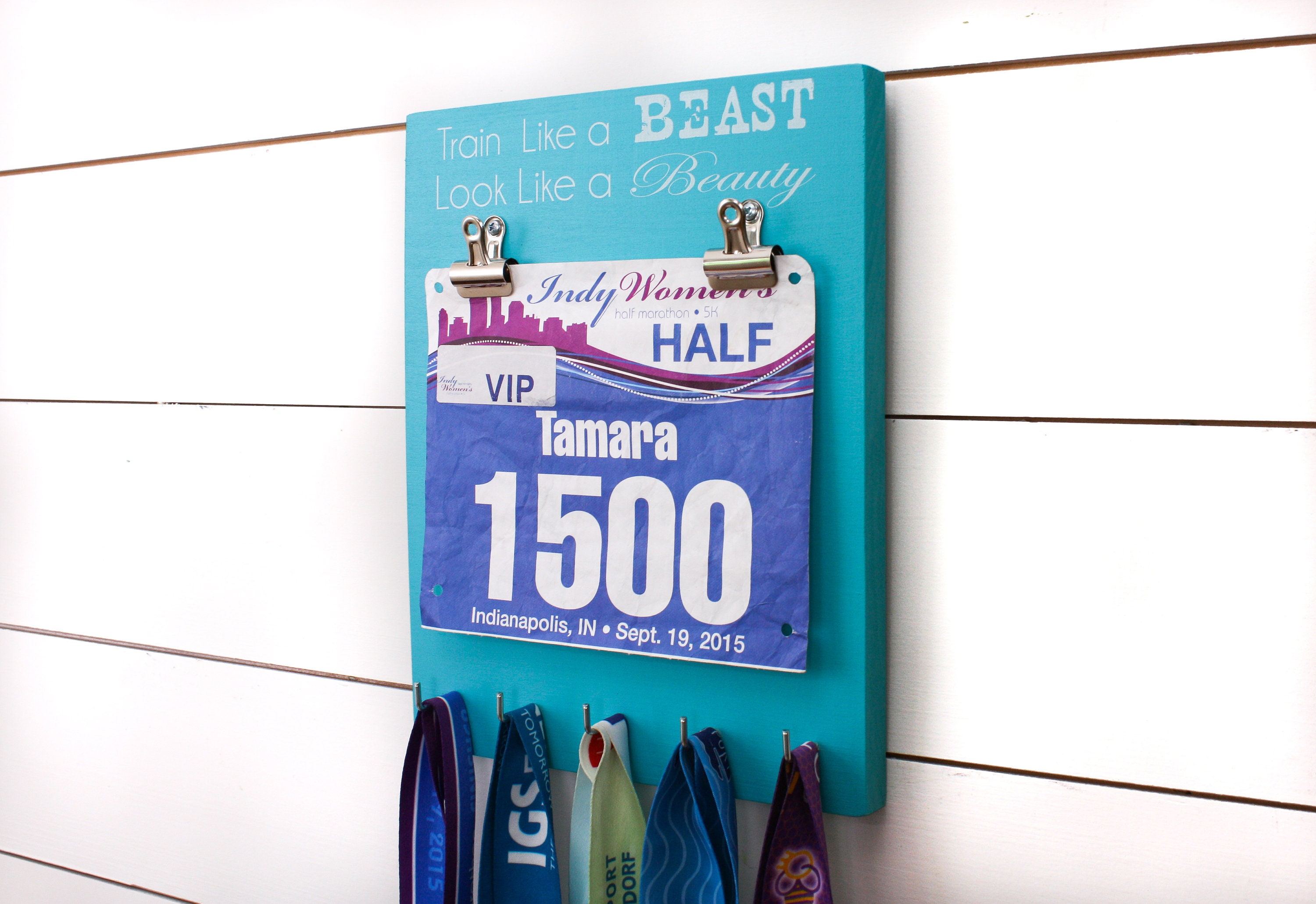 Running Race Bib & Medal Display - Train Like a Beast Look Like a ...