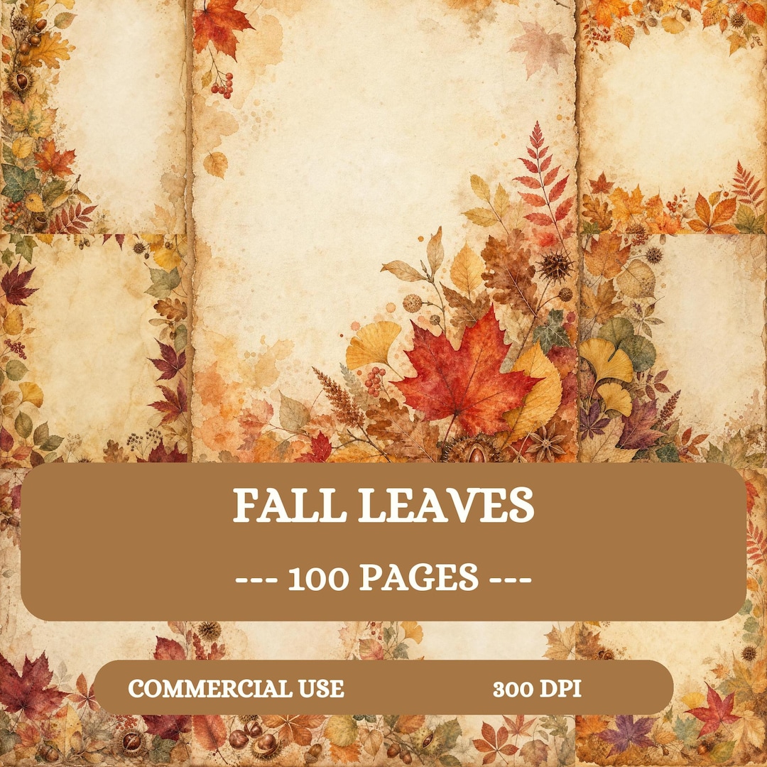 Fall Leaves Junk Journal Pages, Autumn Watercolour Printable Kit, 100 ...