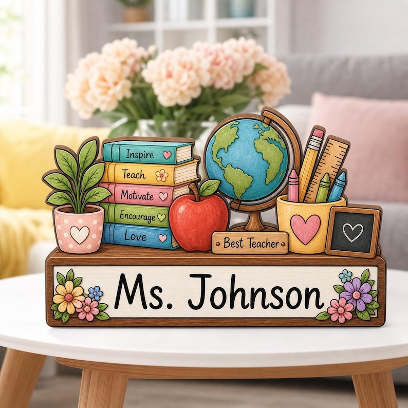 Custom Back to School Teacher Wooden Plaque, Personalized Teacher Name ...