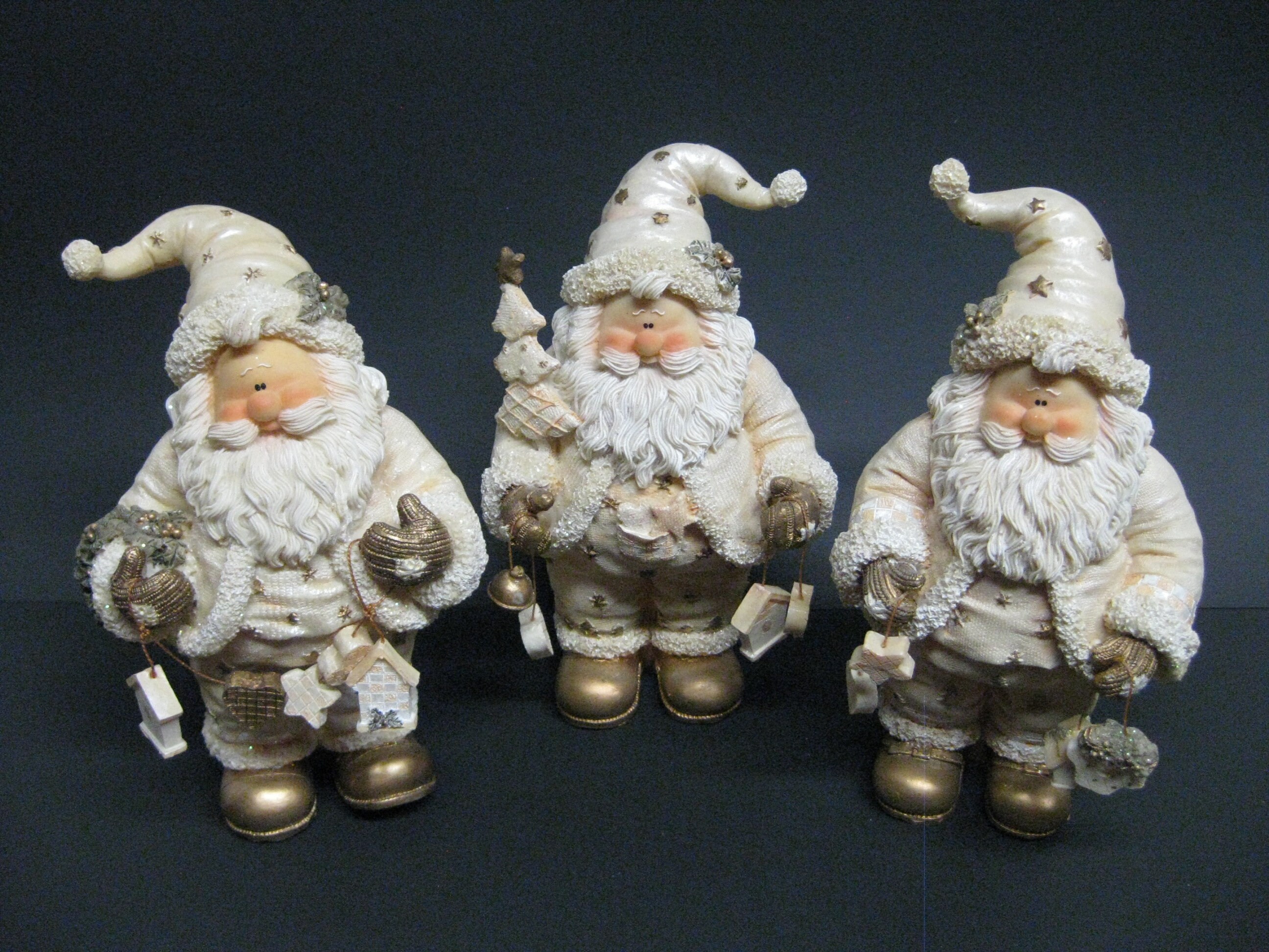 Santa Claus Figurines Set of 3 Gold and White Christmas | Etsy