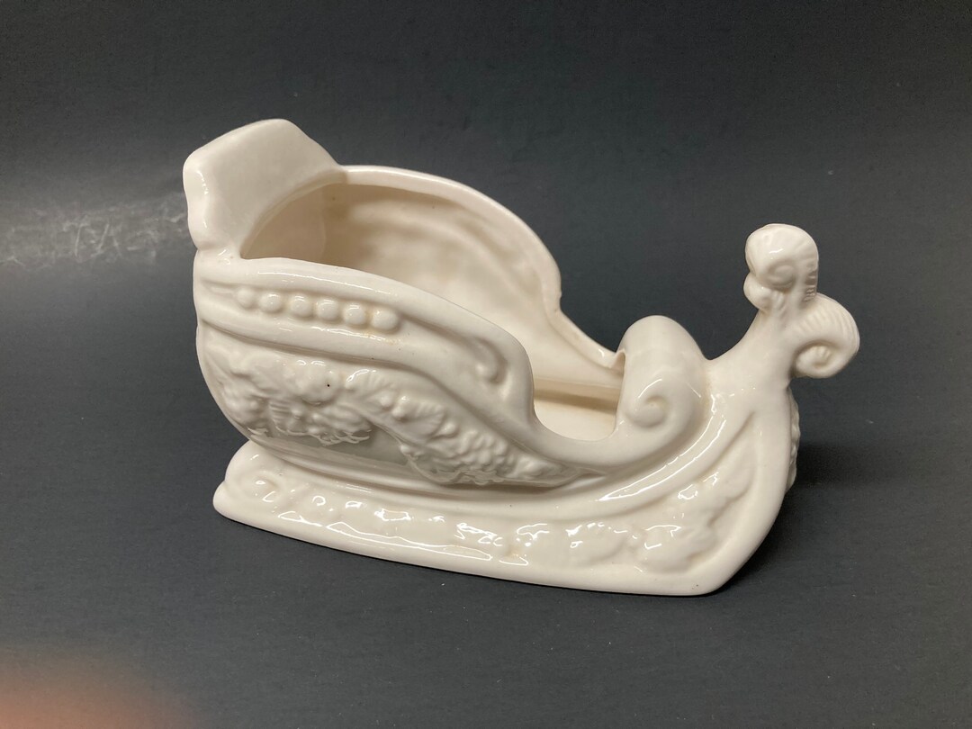 Ceramic Sleigh, Cream Colored Christmas Sleigh, Floral Planter ...