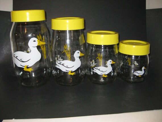 Vintage Glass Canister Set of 4 Duck Design Kitchen Storage | Etsy
