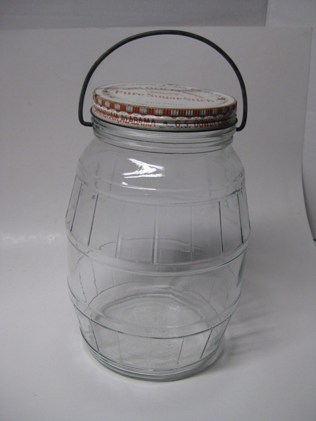 Vintage Glass Barrel Jar With Medal Handle. Glass Jar With Lid and Bail ...