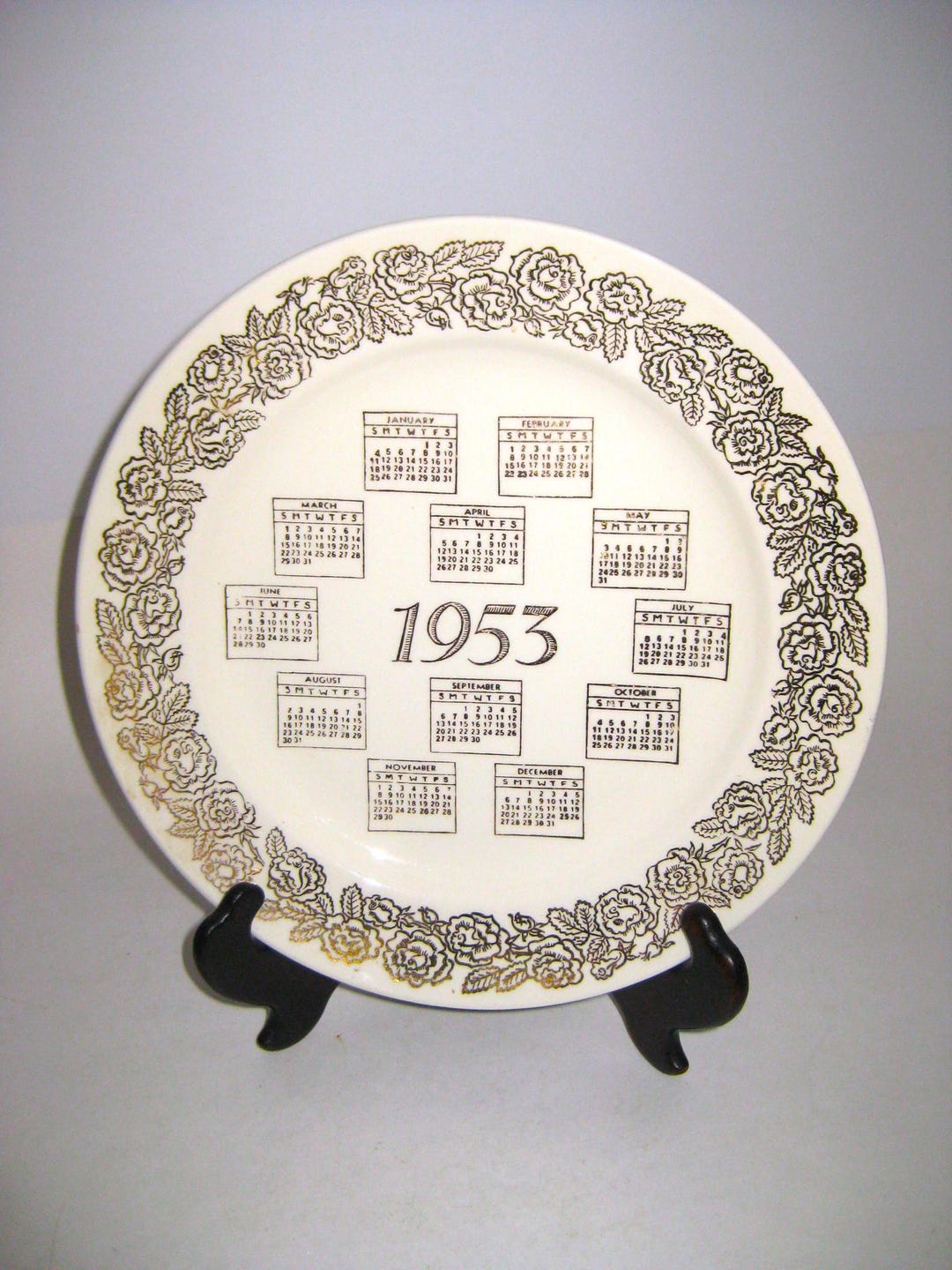 1953 Calendar Plate, Cream and Gold, 9", Collectable Plate - Etsy