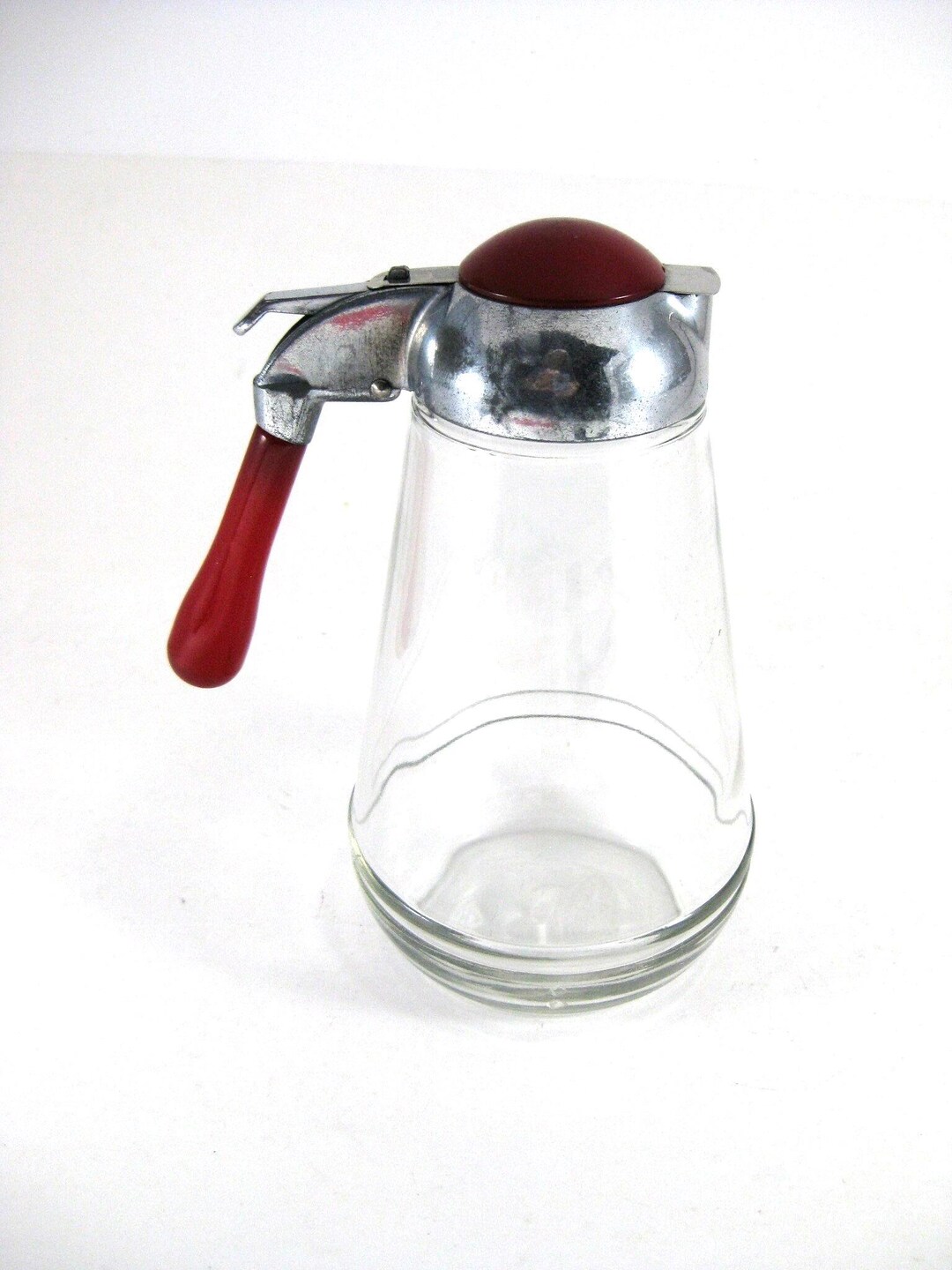 Antique Syrup Pitcher, Red Bakelite Handle, Syrup Dispenser, Retro ...