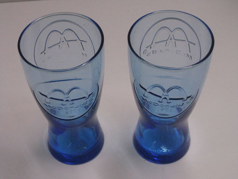 Drinking Glasses Mcdonalds 8 Oz Vintage 1961 Blue Glass Etsy