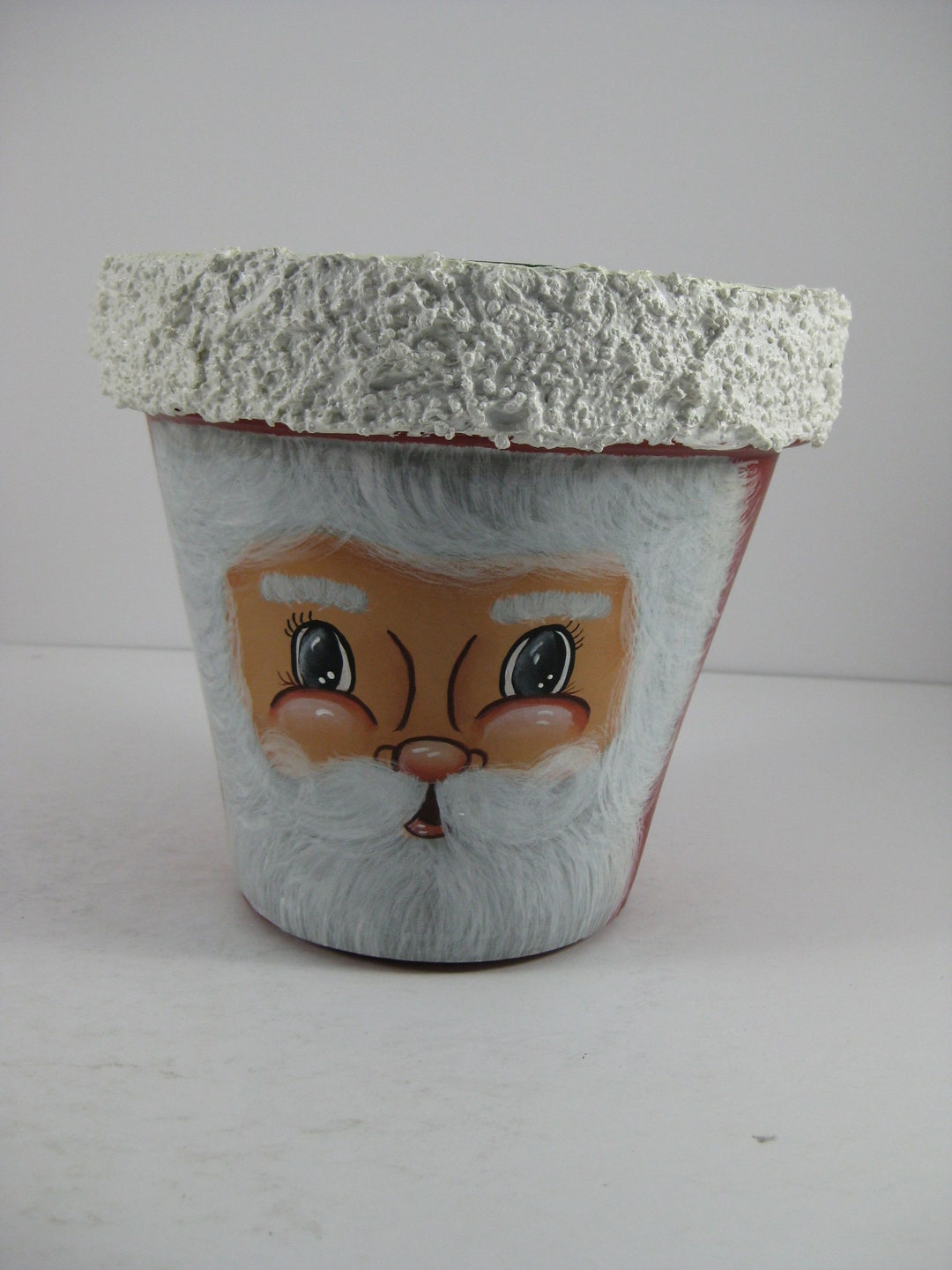 Hand Painted Santa Face on a Clay Pot, Christmas Decoration, 1993 Art ...