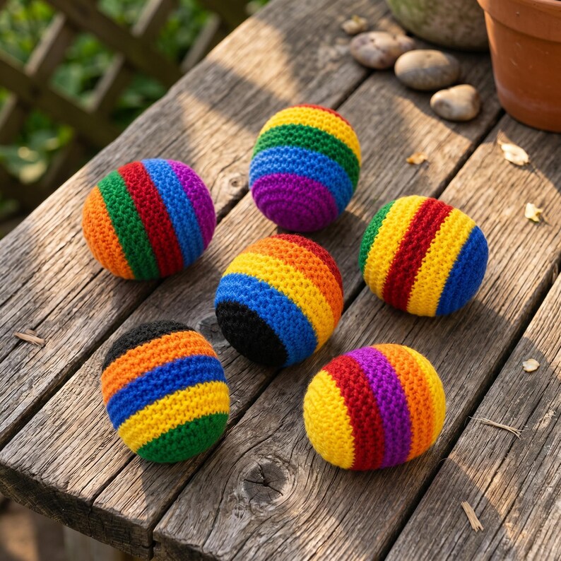 Crochet Hacky Sack, Rainbow Footbag, Hand Knitted Juggling Ball, Eco ...