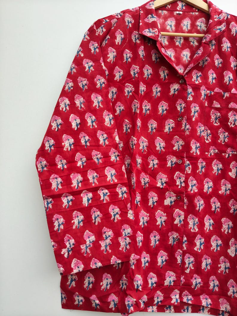 Red Floral Cotton Hand Block Print Pajama Set – Summer Loungewear - Etsy