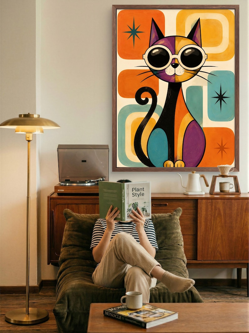 Cat Wall Art, Cat Print, Cat Poster, Funny Cat Decor, Colorful Cat Art ...