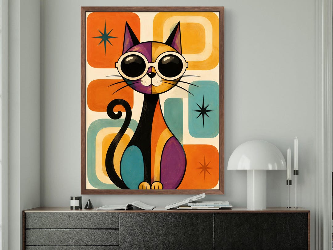 Cat Wall Art, Cat Print, Cat Poster, Funny Cat Decor, Colorful Cat Art ...