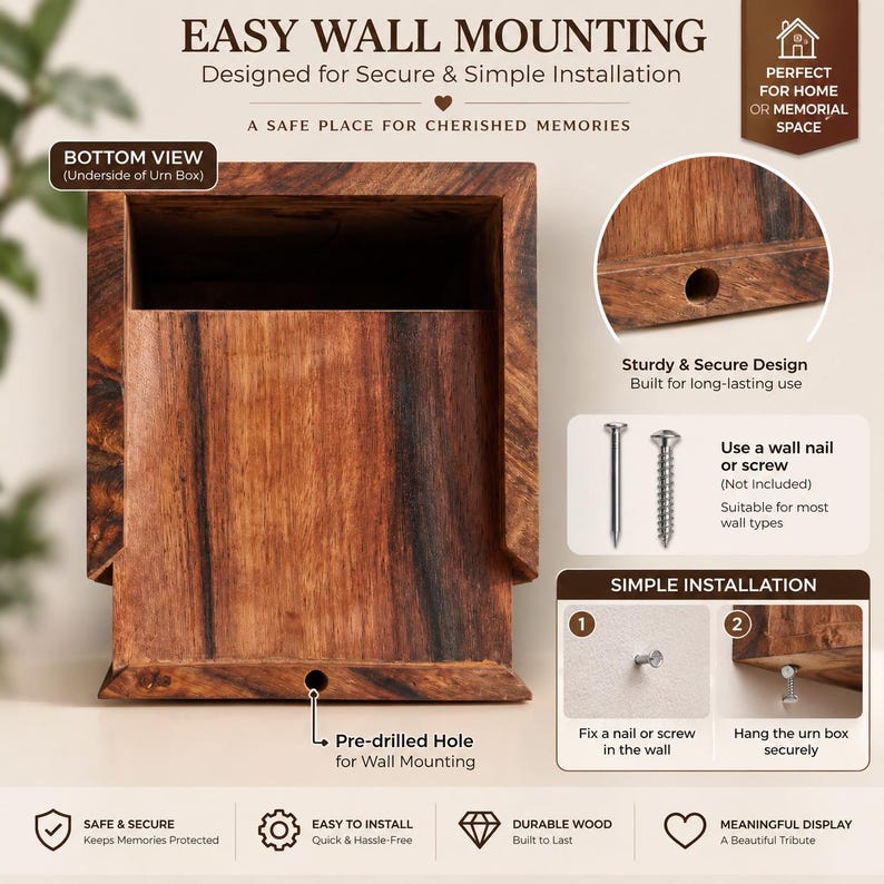 Handmade Wooden Cremation Urn for Human Ashes Memorial Personalized ...