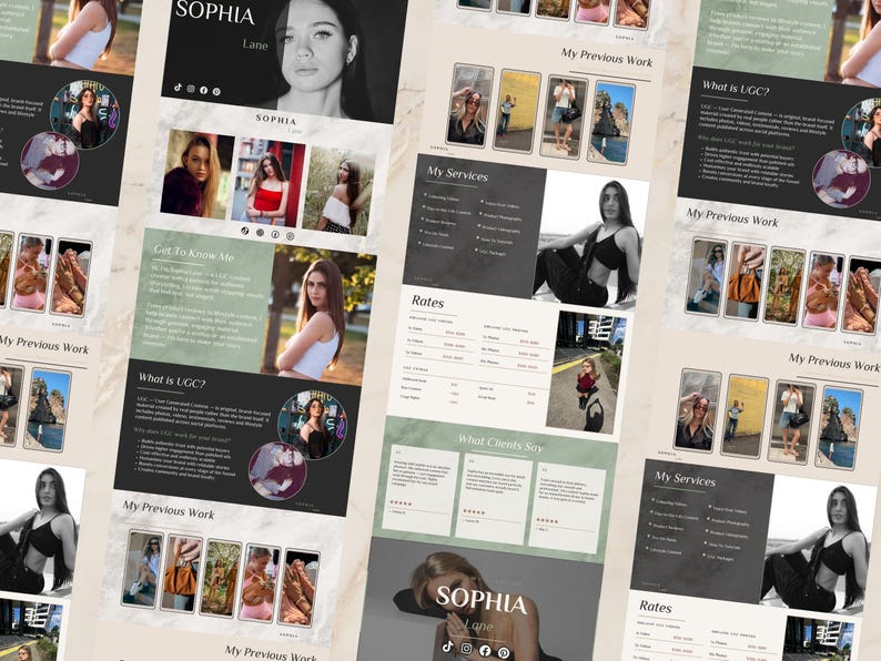 UGC Portfolio Template Canva Website | Black Sage Cream Aesthetic Media ...