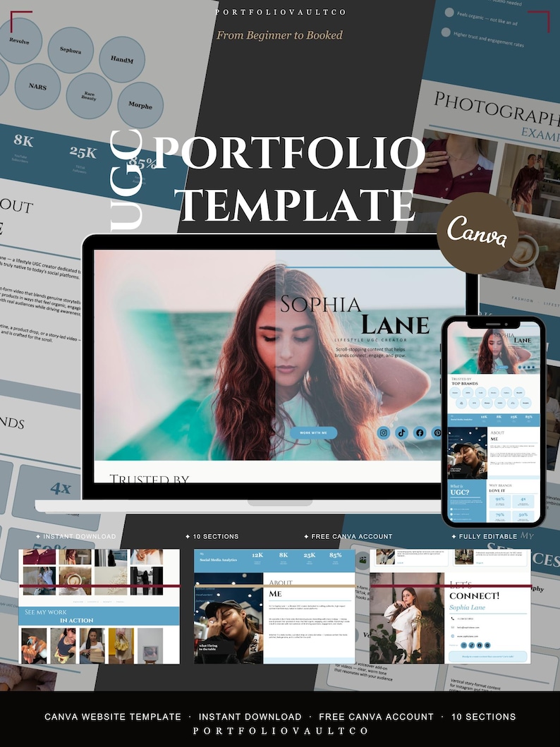 UGC Portfolio Blue Template Canva, Pitch Deck for Content Creators, UGC ...