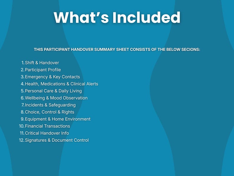 Participant Handover Summary Sheet for NDIS Support Workers and ...