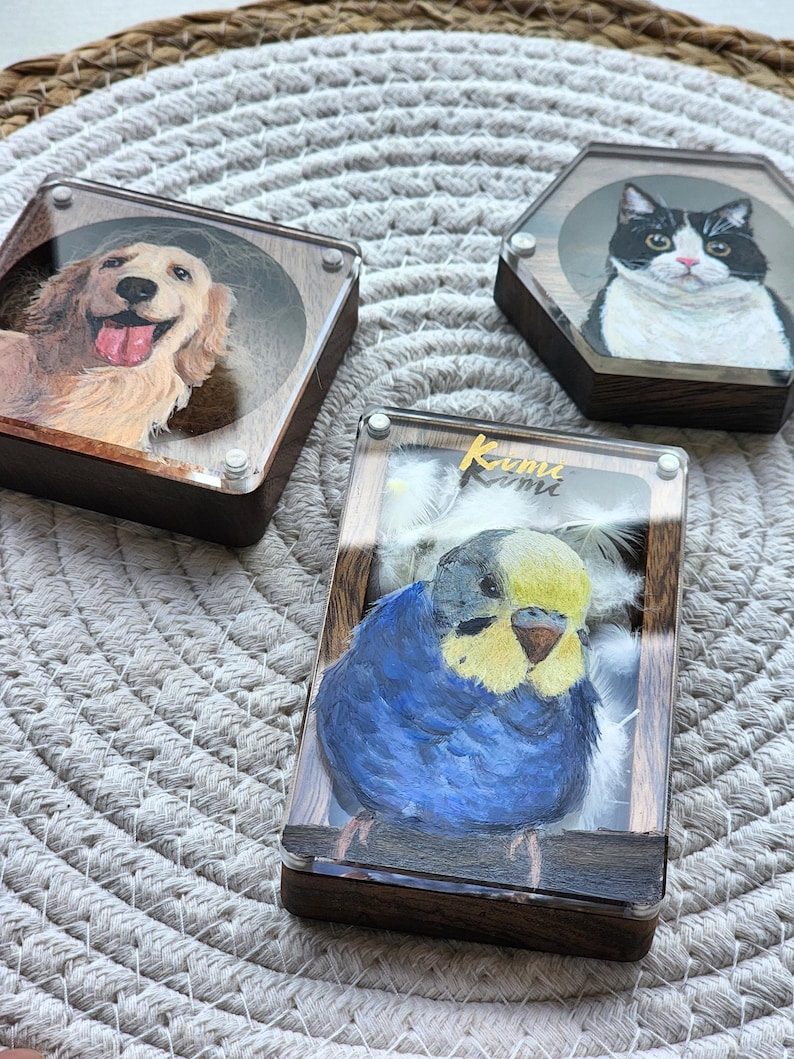 Custom Hand-painted Pet Fur Keepsake Box, Mini Dog Cat Portrait, Pet ...