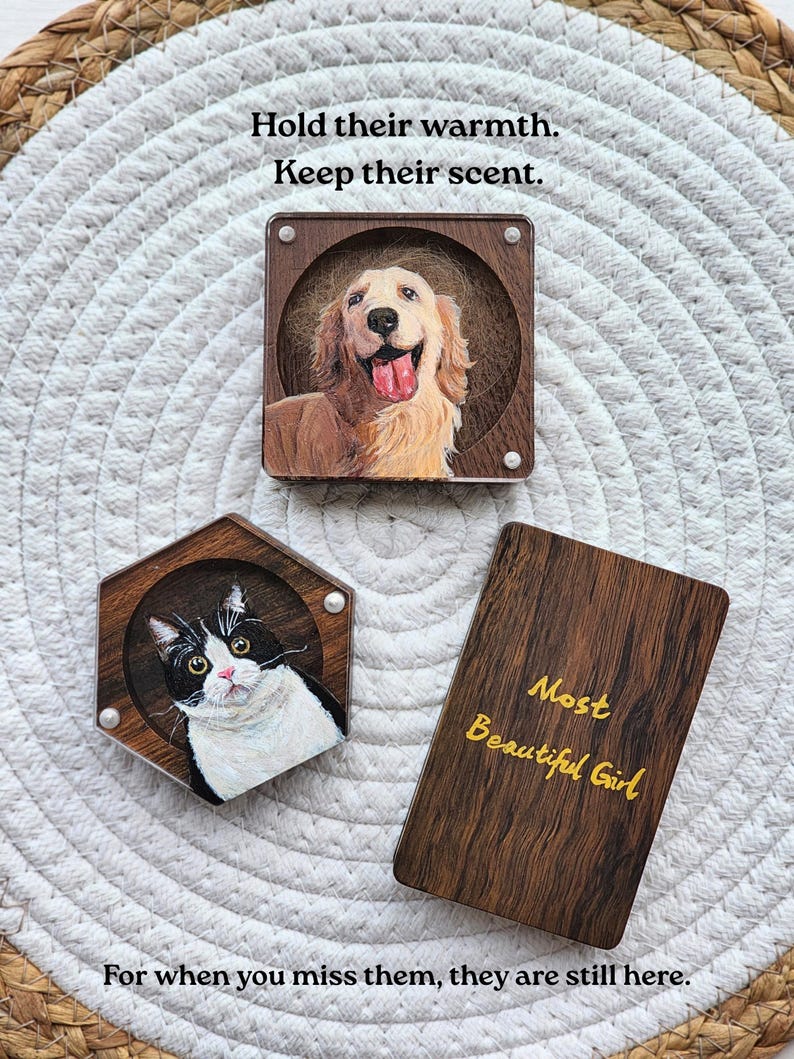 Custom Hand-painted Pet Fur Keepsake Box, Mini Dog Cat Portrait, Pet ...