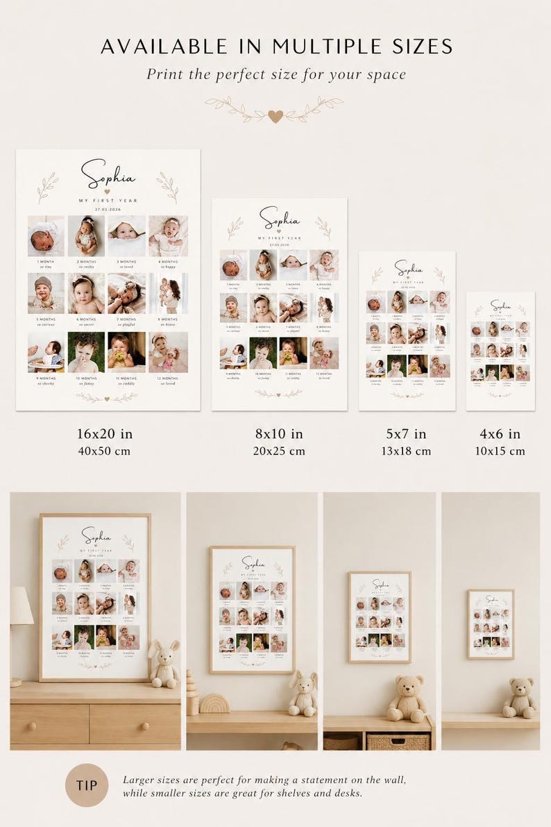 Baby First Year Photo Collage Template, Editable Canva Memory Board ...