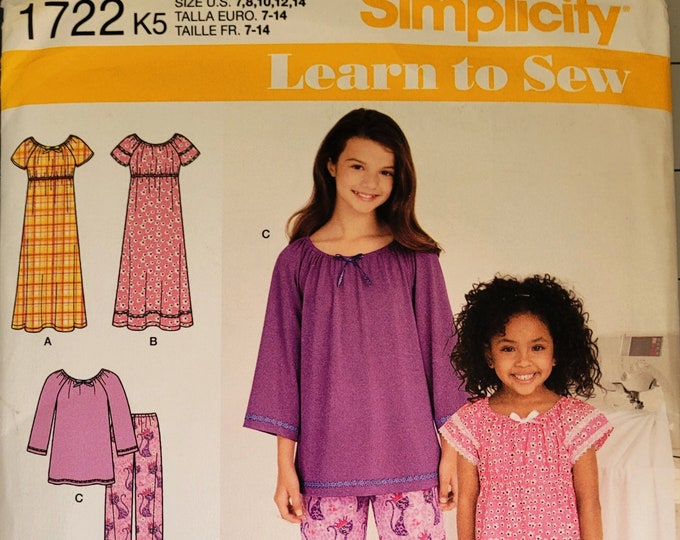 Uncut-simplicity Learn to Sew Pattern 1722-girl's Lounge Dress or Top ...