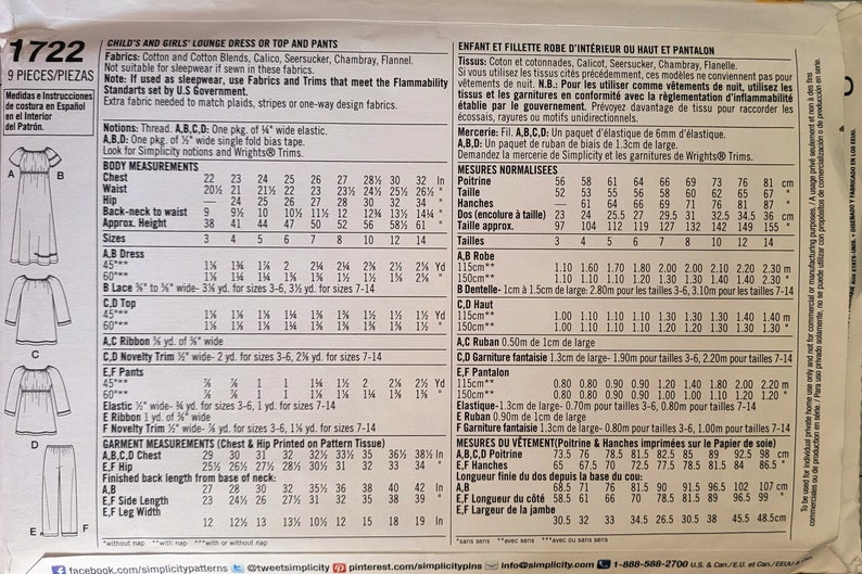 Uncut-simplicity Learn to Sew Pattern 1722-girl's Lounge Dress or Top ...