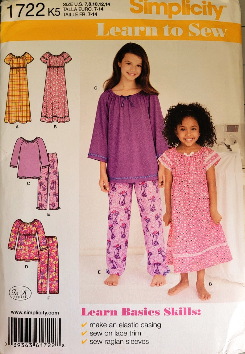 Uncut-simplicity Learn to Sew Pattern 1722-girl's Lounge Dress or Top ...