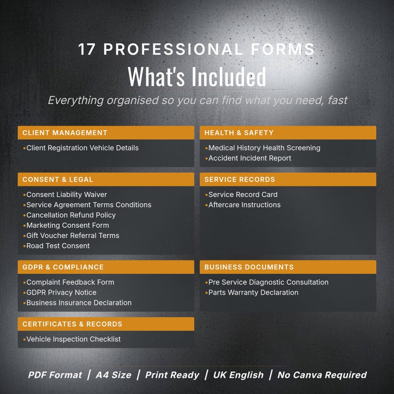 Mobile Mechanic Forms UK — 17 Fillable Pdfs & Editable DOCX | Launchkit ...