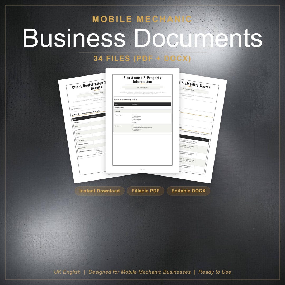 Mobile Mechanic Forms UK — 17 Fillable Pdfs & Editable DOCX | Launchkit ...