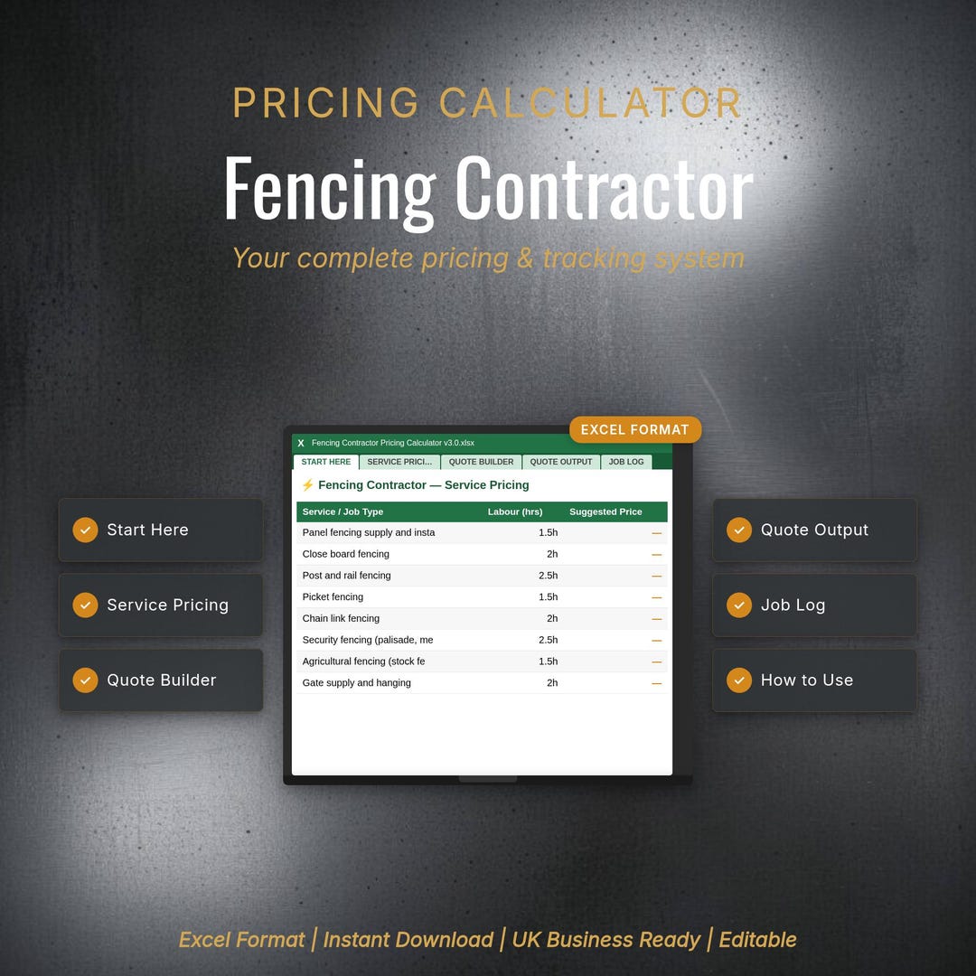 Fencing Contractor Pricing Calculator UK | Premium Excel Spreadsheet ...