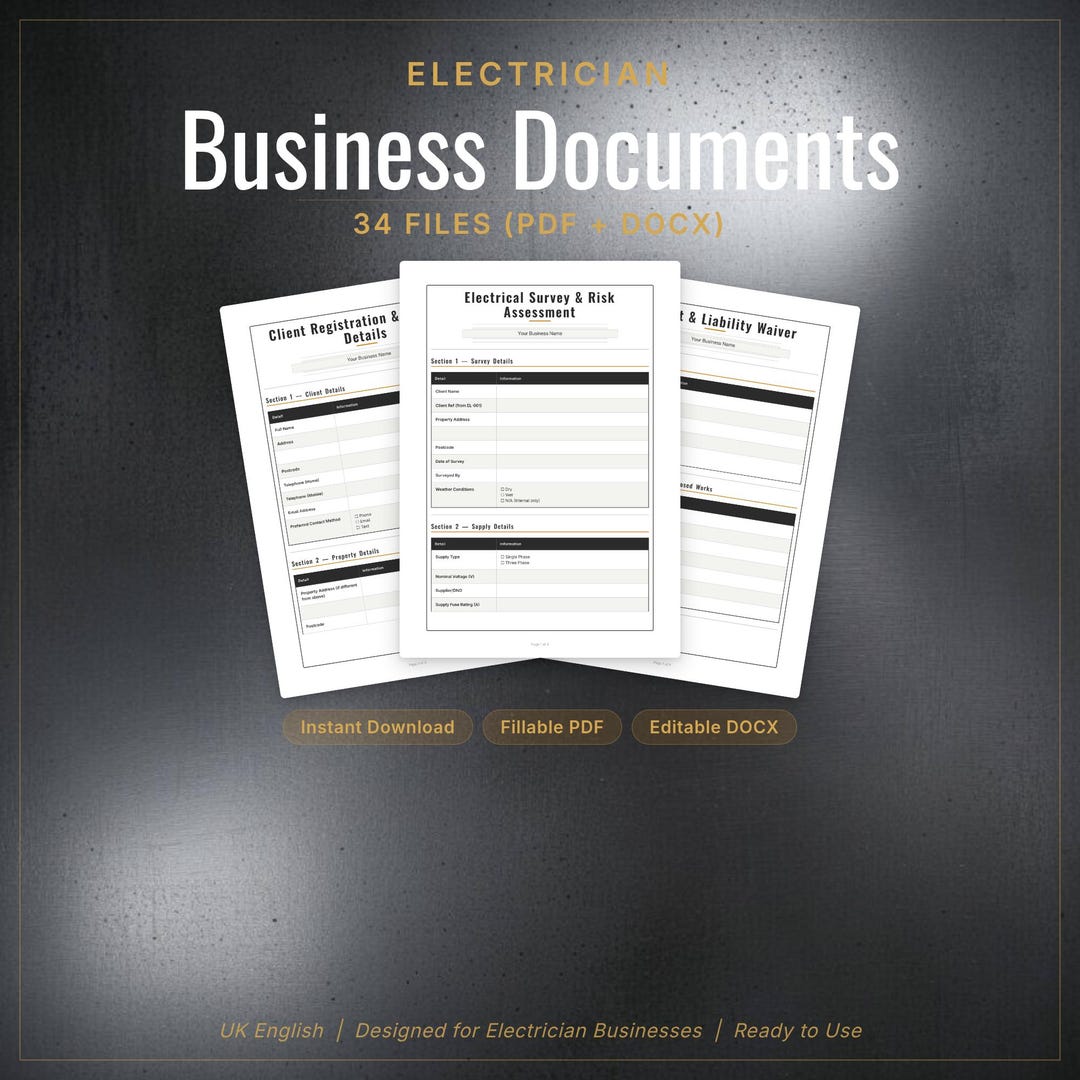Electrician Forms UK — 17 Fillable Pdfs & Editable DOCX | Customisable ...