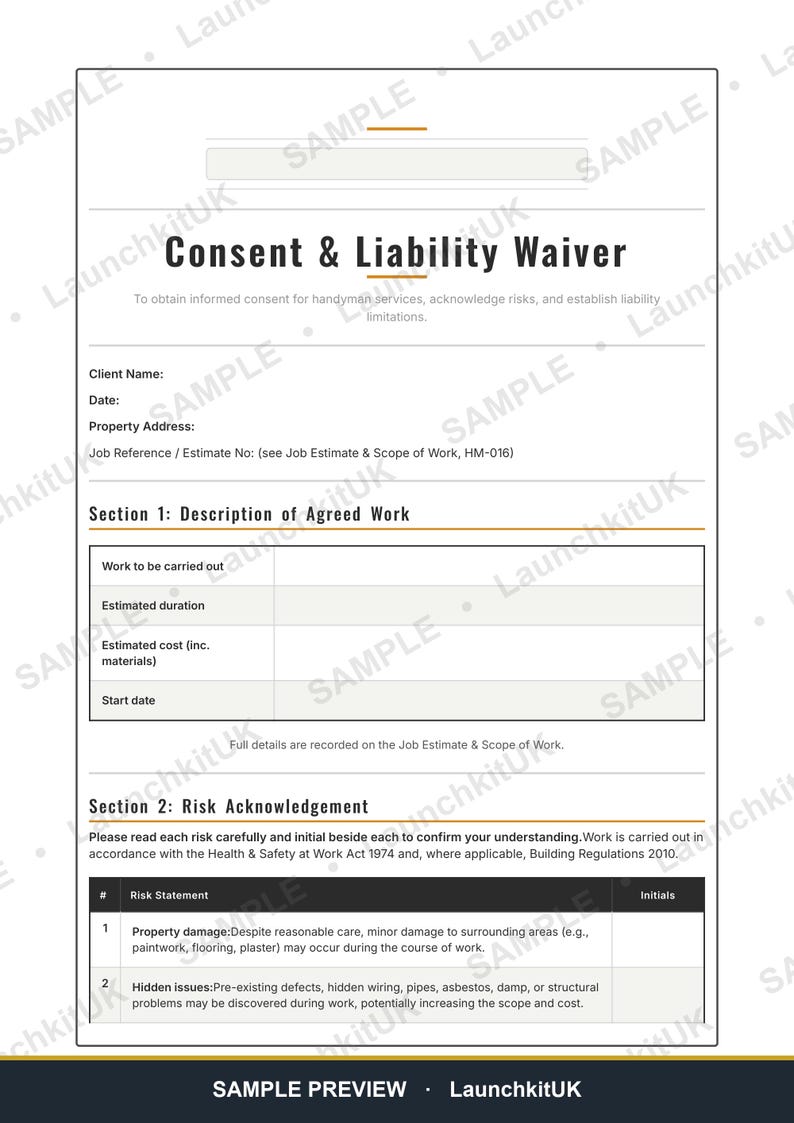 Handyman Forms UK — 17 Job Sheets, Consent & Estimate Templates ...
