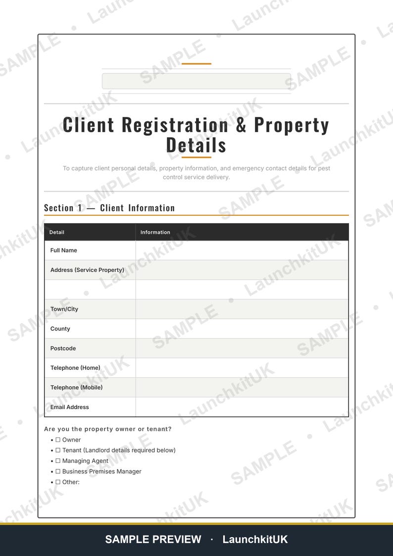 Pest Control Forms UK — 18 Fillable Pdfs & Editable DOCX | Customisable ...