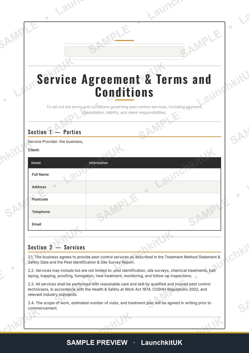 Pest Control Forms UK — 18 Fillable Pdfs & Editable DOCX | Customisable ...