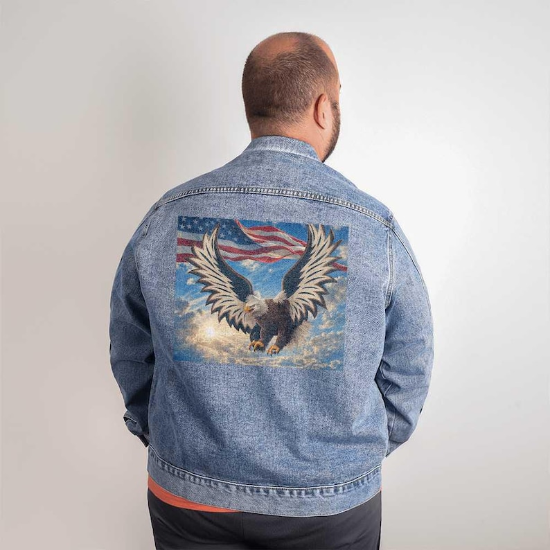 Men's Denim Jacket: American Eagle Flag Back Print – Relaxed Fit Jean ...