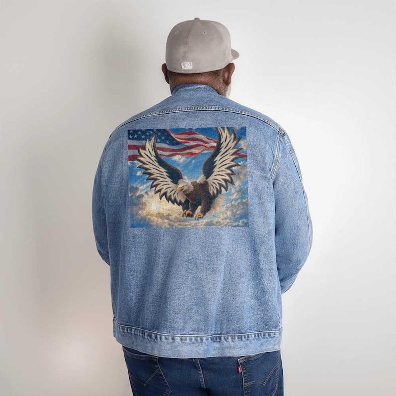 Men's Denim Jacket: American Eagle Flag Back Print – Relaxed Fit Jean ...