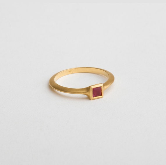 Square Ruby Solitaire Ring Princess Cut Stack Ring 18k | Etsy