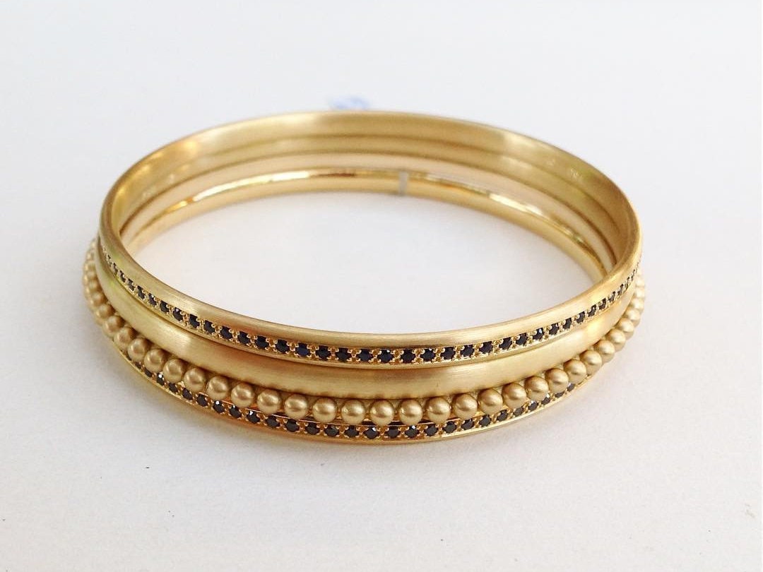 18k Solid Gold Stack Minimal Bangle Bracelet 14 / 18 Karat | Etsy